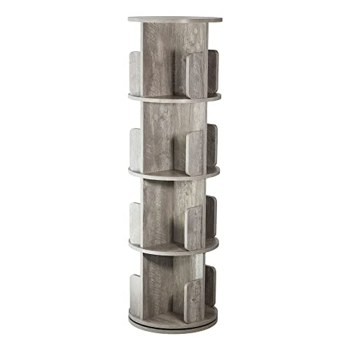 Parrot Uncle 4-Tier Rotating Bookshelf 360 Display Floor Standing Bookcase Organizer Stackable Bookshelf for Office and Living Room, Whitewashed Gray