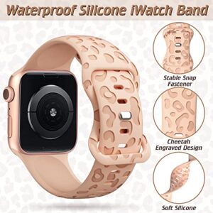 6 Pack Leopard Engraved Band Compatible with Apple Watch Band 38mm 44mm 45mm 49mm, Waterproof Cheetah Sport Silicone Wristbands Replacement for iWatch Series 8 7 6 5 4 3 2 SE for Women Starlight-38