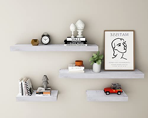 JOLLYMER 10" Deep Floating Shelves Rustic Wall Mounted Wooden Shelves for Bedroom, Bathroom, Living Room (Washed White,48 Inch)