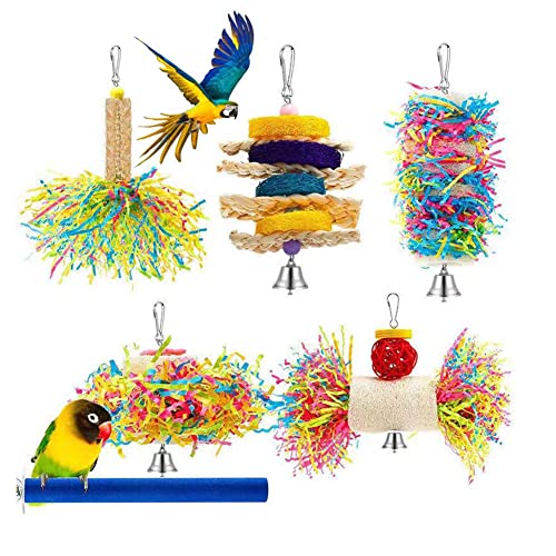 Growtail Bird Parrots Shredding Toys 6Pcs Parakeet Colorful Bamboo Hanging Toys Bird Foraging Toys for Small Bird, Parakeets, Cockatiels, Conures, Budgie, Lovebirds, Hummingbird, Finches