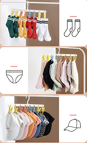 Durable Hanging Closet Organizer for Underwear Double Sided with Mesh Pockets& Hat Storage 8 Hat Storage Clips for Hat Rack for Baseball Caps Hat Organizer Holder (Gray&White, Bra&Hat Storage)