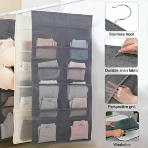 Durable Hanging Closet Organizer for Underwear Double Sided with Mesh Pockets& Hat Storage 8 Hat Storage Clips for Hat Rack for Baseball Caps Hat Organizer Holder (Gray&White, Bra&Hat Storage)