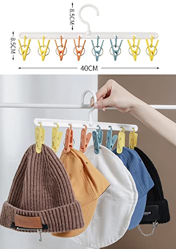 Durable Hanging Closet Organizer for Underwear Double Sided with Mesh Pockets& Hat Storage 8 Hat Storage Clips for Hat Rack for Baseball Caps Hat Organizer Holder (Gray&White, Bra&Hat Storage)