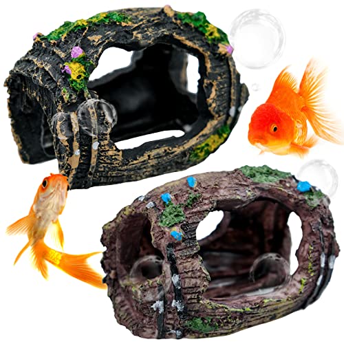 BLLREMIPSUR 2 Pieces Broken Barrel Aquarium Decorations, Caves Hide Hut Fish Tank Ornaments, Shipwreck Theme Landscaping Hideouts Accessories