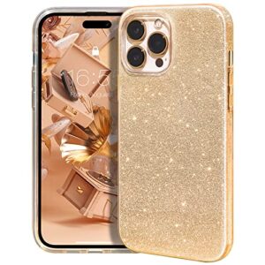 mateprox compatible with iphone 14 pro case bling sparkle cute girls women protective cases for iphone 14 pro 6.1" 2022 (gold)