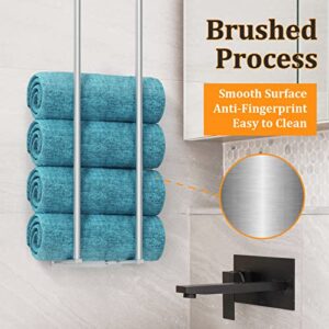 Birosnsy Towel Racks for Bathroom Wall Mounted Rolled Towel Holders Towel Storage Organizer for Small Bathroom Mounted Towel Rack Holds Hand Towels Robes Towels Washcloths in Bathroom/RV/Camper Silver