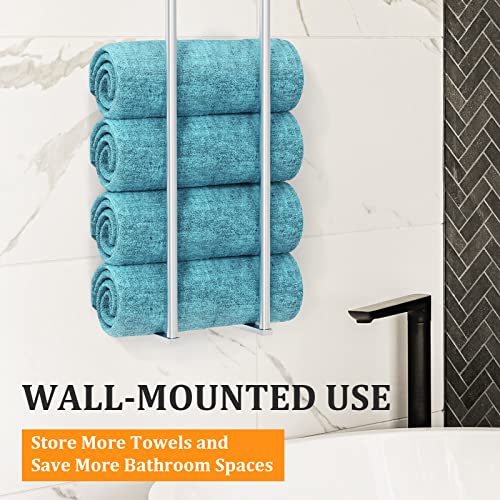 Birosnsy Towel Racks for Bathroom Wall Mounted Rolled Towel Holders Towel Storage Organizer for Small Bathroom Mounted Towel Rack Holds Hand Towels Robes Towels Washcloths in Bathroom/RV/Camper Silver