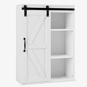 HOSTACK Bathroom Cabinet Wall Mounted, Farmhouse Medicine Cabinet with Sliding Barn Door & Adjustable Shelf, Over The Toilet Storage Cabinet for Bathroom Laundry Room Kitchen, White