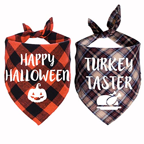 STMK Holiday Dog Bandanas, 2 Pack Halloween Thanksgiving Day Fall Dog Bandanas for Halloween Thanksgiving Day Fall Dog Puppy Costume Decorations