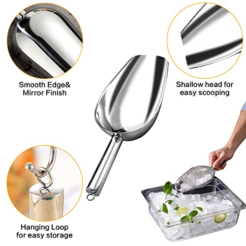 Metal Ice Scoop 3 Oz, Small Stainless Steel Ice scooper for Ice Maker Ice Bucket Kitchen Freezer Bar Party Wedding, Heavy Duty Ice Cube Scooper, Food Scoops, Dishwasher Safe, Silver, BBB-3 OZ