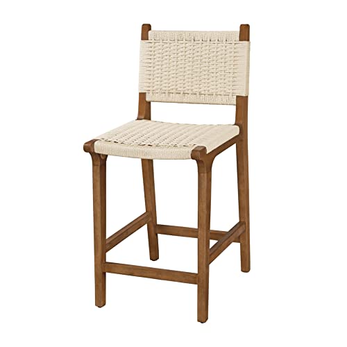 Ball & Cast Kitchen Island Woven Bar Stools Counter Height Wooden Stools 24" Armless Counter Stool, Natural Rope Paper