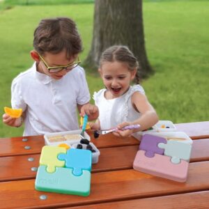 melii Puzzle Bento Box, Lunch and Snack Container for Toddlers and Kids (Blue, Mint & Lime)