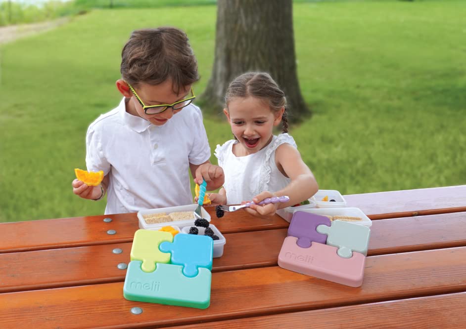 melii Puzzle Bento Box, Lunch and Snack Container for Toddlers and Kids (Blue, Mint & Lime)