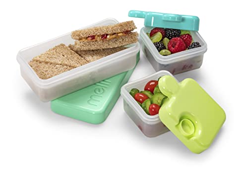 melii Puzzle Bento Box, Lunch and Snack Container for Toddlers and Kids (Blue, Mint & Lime)