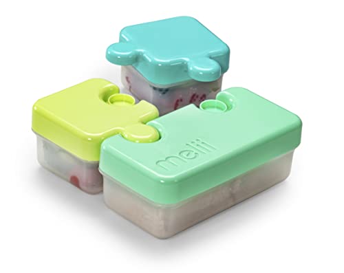 melii Puzzle Bento Box, Lunch and Snack Container for Toddlers and Kids (Blue, Mint & Lime)