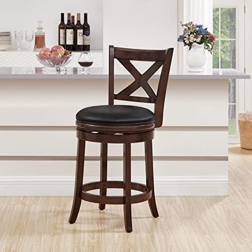 Ball & Cast Upholstered Swivel Counter Height Bar Stools 24 Inch Seat Height Kitchen Stool Chairs, Cappuccino