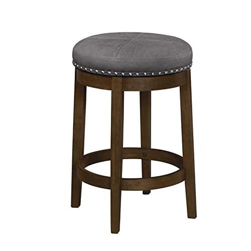 Ball & Cast Swivel Counter Stool Kitchen Bar Stools 25" H Backless Stool Chair, Grey Faux Leather