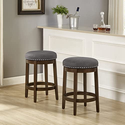 Ball & Cast Swivel Counter Stool Kitchen Bar Stools 25" H Backless Stool Chair, Grey Faux Leather