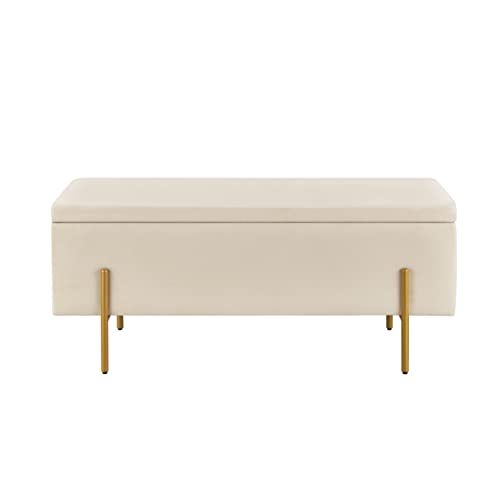 Ball & Cast Storage Ottoman Benches, 42", Gold & Cream