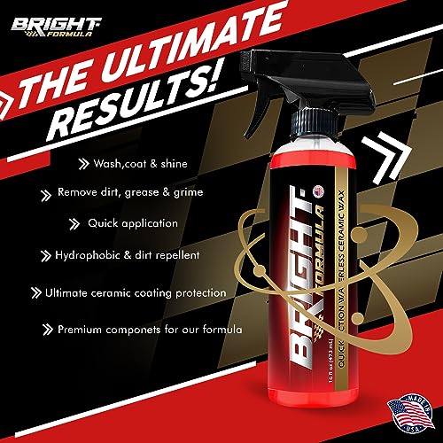 Ceramic Coating Car Wax -By Bright Formula for Cars - 3 in 1 Ceramic Spray Wax And Wash, Car Coating - Ceramic Coating Detail Si02 Spray - Ceramic Wax For Cars, Silicon Dioxide Ceramic Spray Coating For Cars