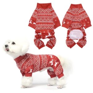 sassy pup winter dog pajamas with snowflake and deer holiday pattern for small dogs (small)