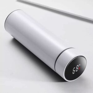 500ml thermos stainless steel double wall vacuum flask smart water bottle with led screen for temp (white)