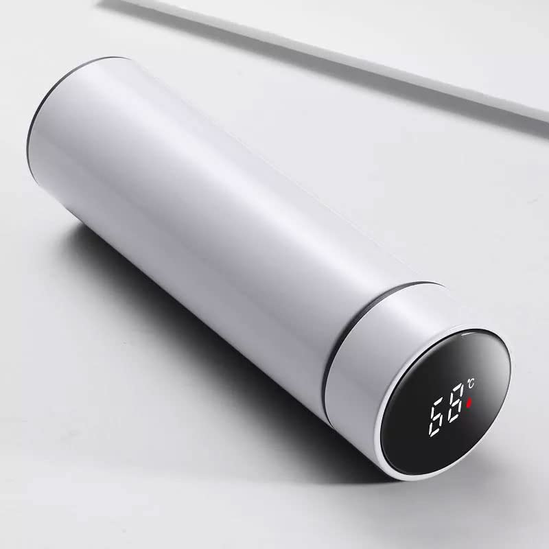 500ml Thermos Stainless Steel Double Wall Vacuum Flask Smart Water Bottle with LED Screen for Temp (White)