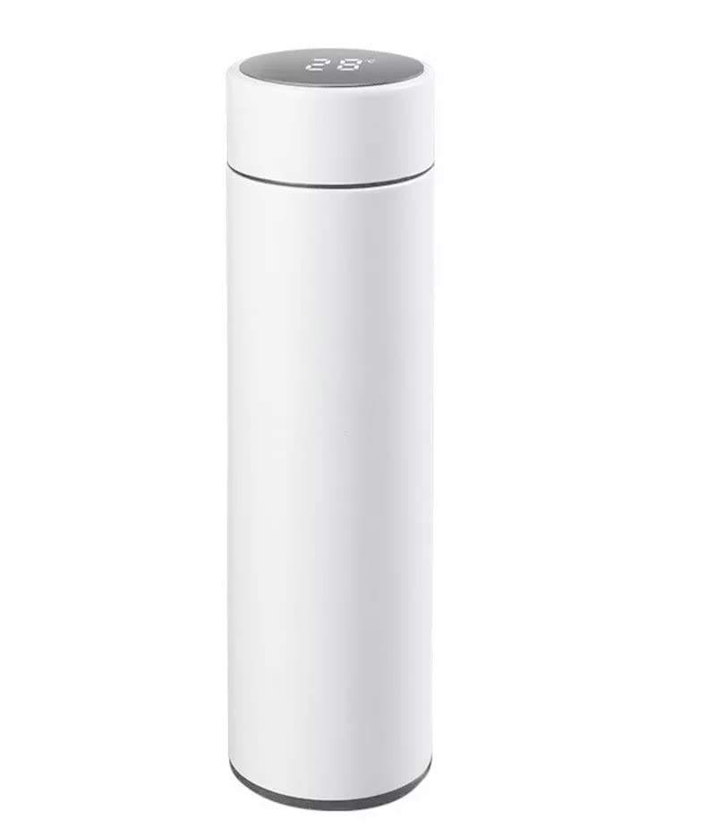 500ml Thermos Stainless Steel Double Wall Vacuum Flask Smart Water Bottle with LED Screen for Temp (White)