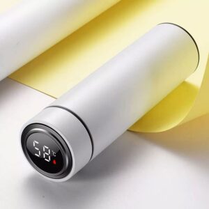 500ml Thermos Stainless Steel Double Wall Vacuum Flask Smart Water Bottle with LED Screen for Temp (White)