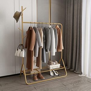 hkaikzo gold clothes rack, clothing rack for hanging clothes, boutique garment rack with detachable storage shelves and hat hooks, for bedroom cloakroom (47.3" l)