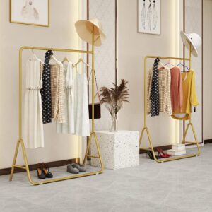 HKaikzo Gold Clothes Rack, Clothing Rack for Hanging Clothes, Boutique Garment Rack with Detachable Storage Shelves and Hat Hooks, for Bedroom Cloakroom (47.3" L)