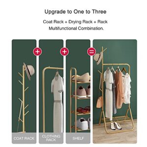 HKaikzo Gold Clothes Rack, Clothing Rack for Hanging Clothes, Boutique Garment Rack with Detachable Storage Shelves and Hat Hooks, for Bedroom Cloakroom (47.3" L)