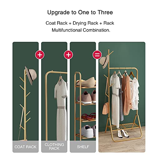 HKaikzo Gold Clothes Rack, Clothing Rack for Hanging Clothes, Boutique Garment Rack with Detachable Storage Shelves and Hat Hooks, for Bedroom Cloakroom (47.3" L)