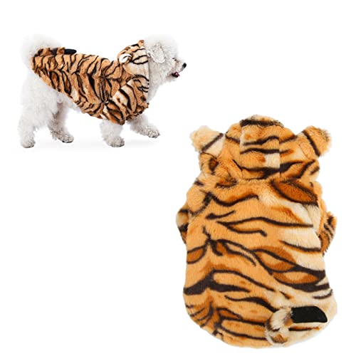 Halloween Dog Hoodie, Tiger Plush Costume Cosplay Accessories Dog Halloween Outfits for Small Medium Dogs Clothes Brown S