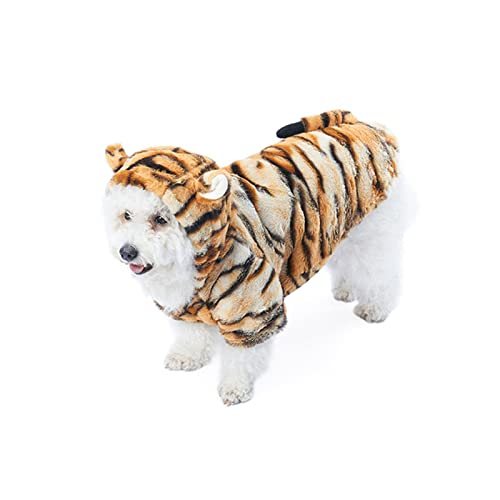 Halloween Dog Hoodie, Tiger Plush Costume Cosplay Accessories Dog Halloween Outfits for Small Medium Dogs Clothes Brown S