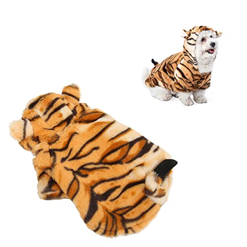 Halloween Dog Hoodie, Tiger Plush Costume Cosplay Accessories Dog Halloween Outfits for Small Medium Dogs Clothes Brown S