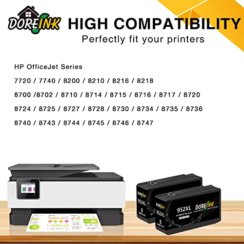 DOREINK 952 952XL Black Ink Cartridge Combo Pack Compatible Replacements for HP OfficeJet Pro 8710 7740 8720 8715 8210 8740 8702 7720 8725 8700 8730 Printer Ink (2 Black, 2Pack)