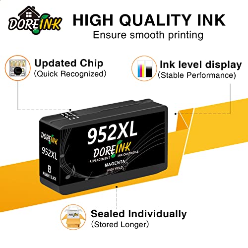 DOREINK 952 952XL Black Ink Cartridge Combo Pack Compatible Replacements for HP OfficeJet Pro 8710 7740 8720 8715 8210 8740 8702 7720 8725 8700 8730 Printer Ink (2 Black, 2Pack)