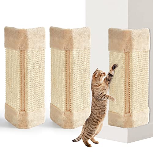 3 Pack Corner Pet Scratch Pad Mounted Corner Wall Cat Scratcher Hanging Sisal Cat Scratch Pad Vertical Anti Scratching Cat Wall Protector with Wall Fixings for Door Couch, 16 x 9 Inches