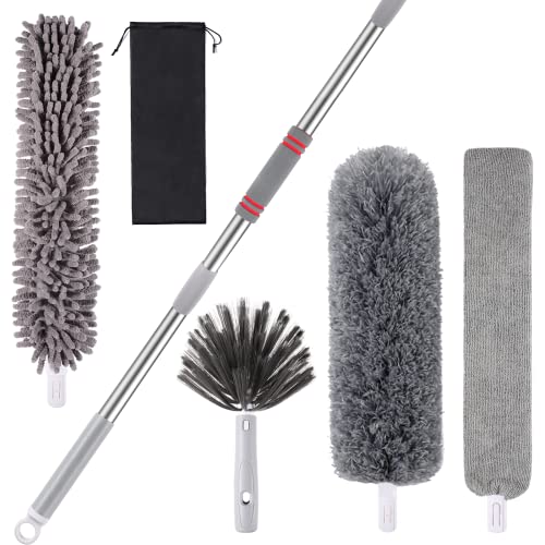 SetSail Dusters for Cleaning, 93 inches Thick Aluminum Duster with Extension Pole, With Washable Microfiber Duster, Cobweb Duster, Ceiling Fan Duster, Flat Gap Cleaning Duster for Household Cleaning