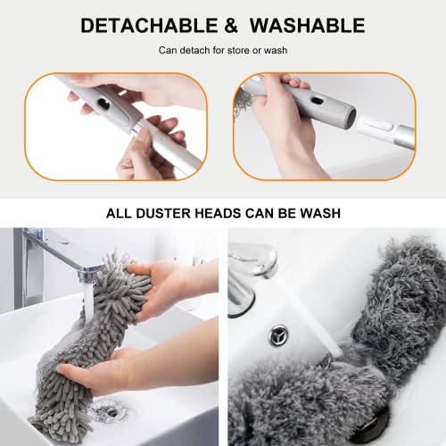 SetSail Dusters for Cleaning, 93 inches Thick Aluminum Duster with Extension Pole, With Washable Microfiber Duster, Cobweb Duster, Ceiling Fan Duster, Flat Gap Cleaning Duster for Household Cleaning