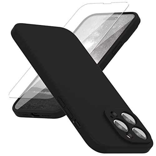 ABITKU Silicone Phone Case for iPhone 14 Pro- Includes 1 Screen Protectors, Soft Anti-Scratch Microfiber Lining - 6.1 inch, Black