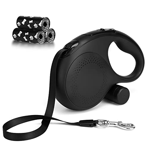 26 FT Retractable Dog Leash, EC.TEAK Retractable Leash with Dispenser and 3 Pieces Poop Bags for Medium/Large Breed Up to 110 LBS, Black Large