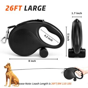 26 FT Retractable Dog Leash, EC.TEAK Retractable Leash with Dispenser and 3 Pieces Poop Bags for Medium/Large Breed Up to 110 LBS, Black Large