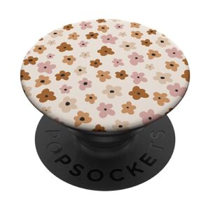 Neutral Floral Print In Muted Brown, Pink And Beige Flowers PopSockets Standard PopGrip