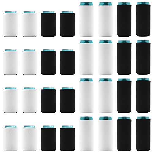 Blank Beer Can Coolers (60-Pack) Plain Bulk Collapsible Soft Insulated Blanks for Soda, Personalized Sublimation Sleeves for Weddings, Bachelorette Parties, HTV Projects (Black&White)