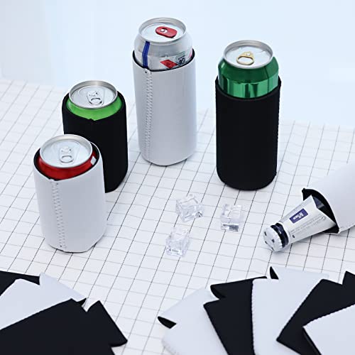 Blank Beer Can Coolers (60-Pack) Plain Bulk Collapsible Soft Insulated Blanks for Soda, Personalized Sublimation Sleeves for Weddings, Bachelorette Parties, HTV Projects (Black&White)