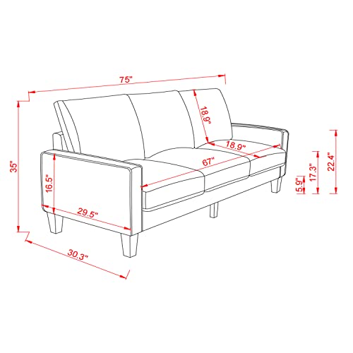 Harper & Bright Designs Modern Upholstered 3-seat Sofa Couch with with Storage Box, Metal Frame and Solid Wood Legs for Living Room Bedroom Office (3 Seat, Dark Grey)