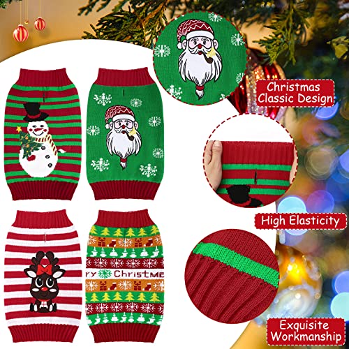 JUNEBRUSHS 4 Pack Dog Christmas Sweaters, Xmas Dog Holiday Sweaters Puppy Clothes Dog Christmas Outfits Winter Warm Pet Santa Snowman Reindeer Snowflake Sweater for Small Medium Cats Dogs