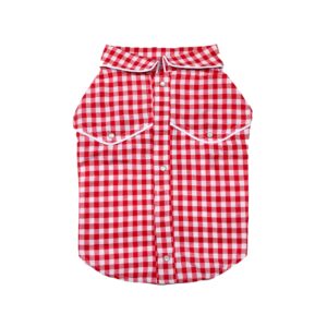 doggy parton red gingham western collared shirt for pets - xs